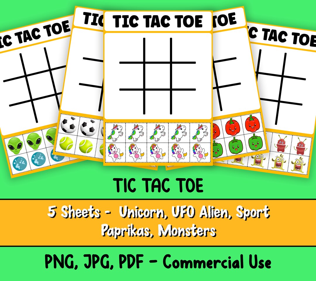 Tic Tac Toe 5 Sheets Unicorn, UFO Alien, Sport, Peppers, Monsters PNG ...