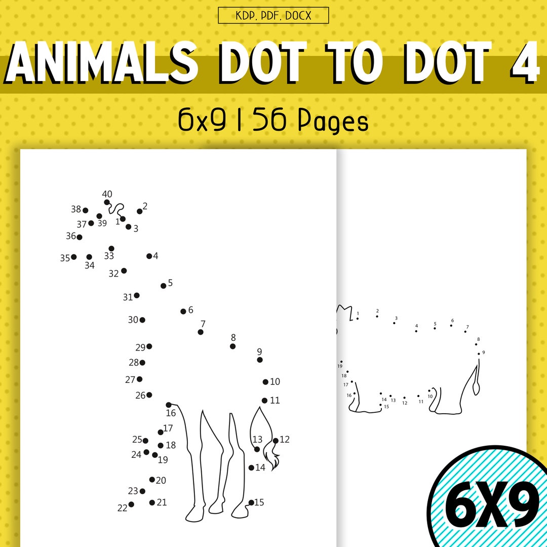 6”x9” Animals Dot to Dot Sheets for Kids 56 PDF DOCX Pages KDP Interior ...