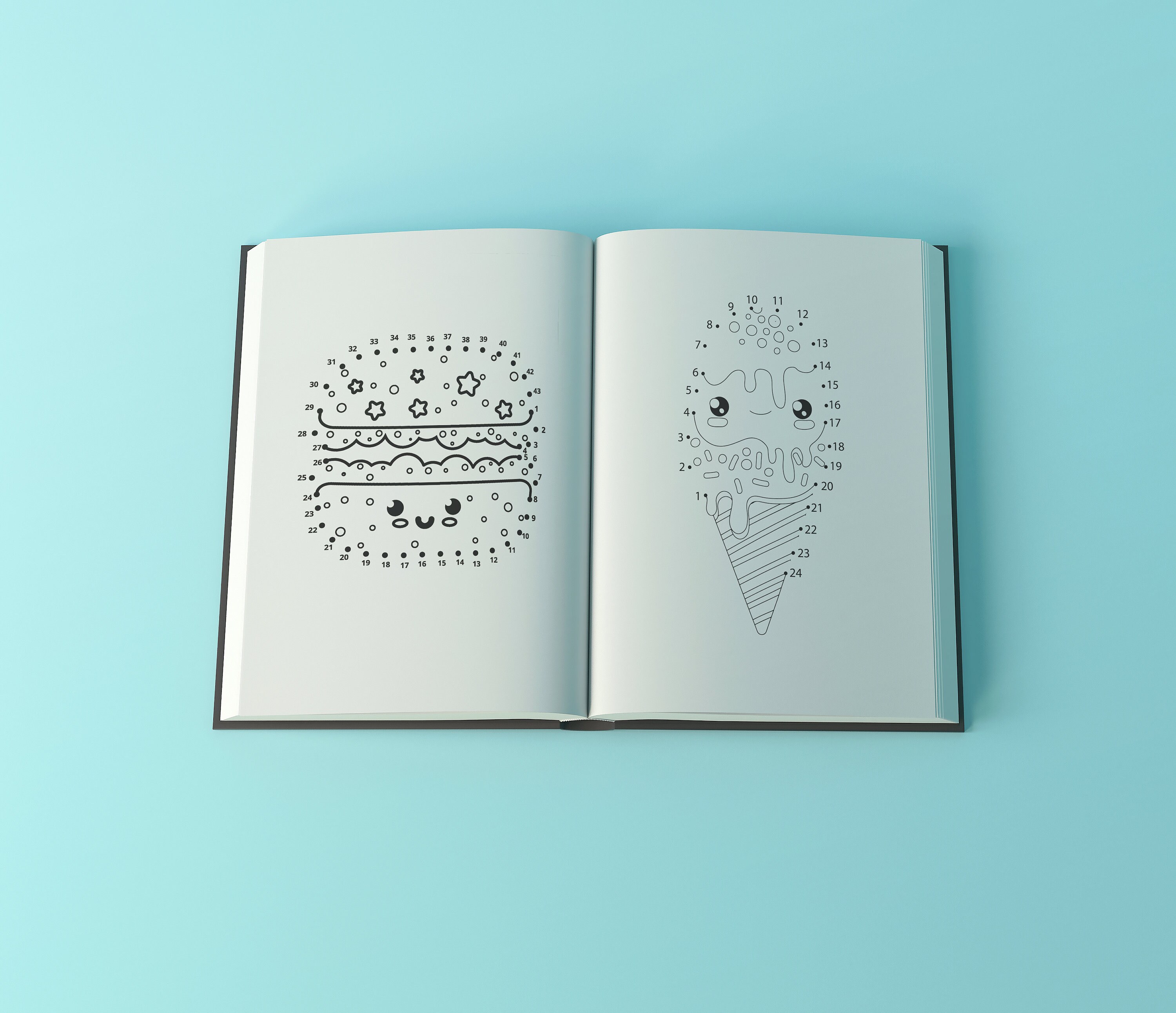6”x9” Kawaii Food Dot to Dot Sheets for Kids 32 PDF DOCX Pages KDP ...