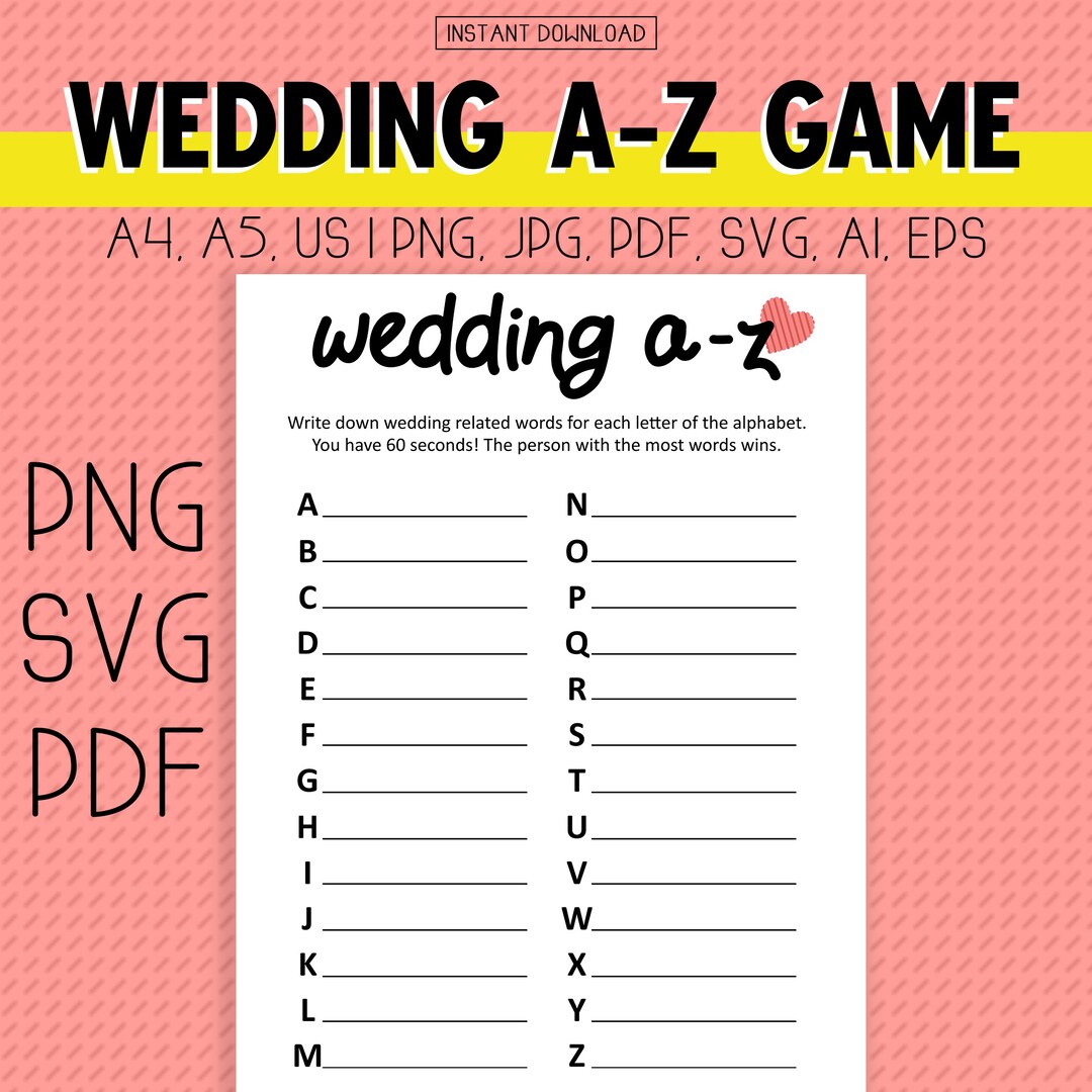 Bridal Alphabet Game: Wedding A-Z Printable (PDF, SVG) - Etsy
