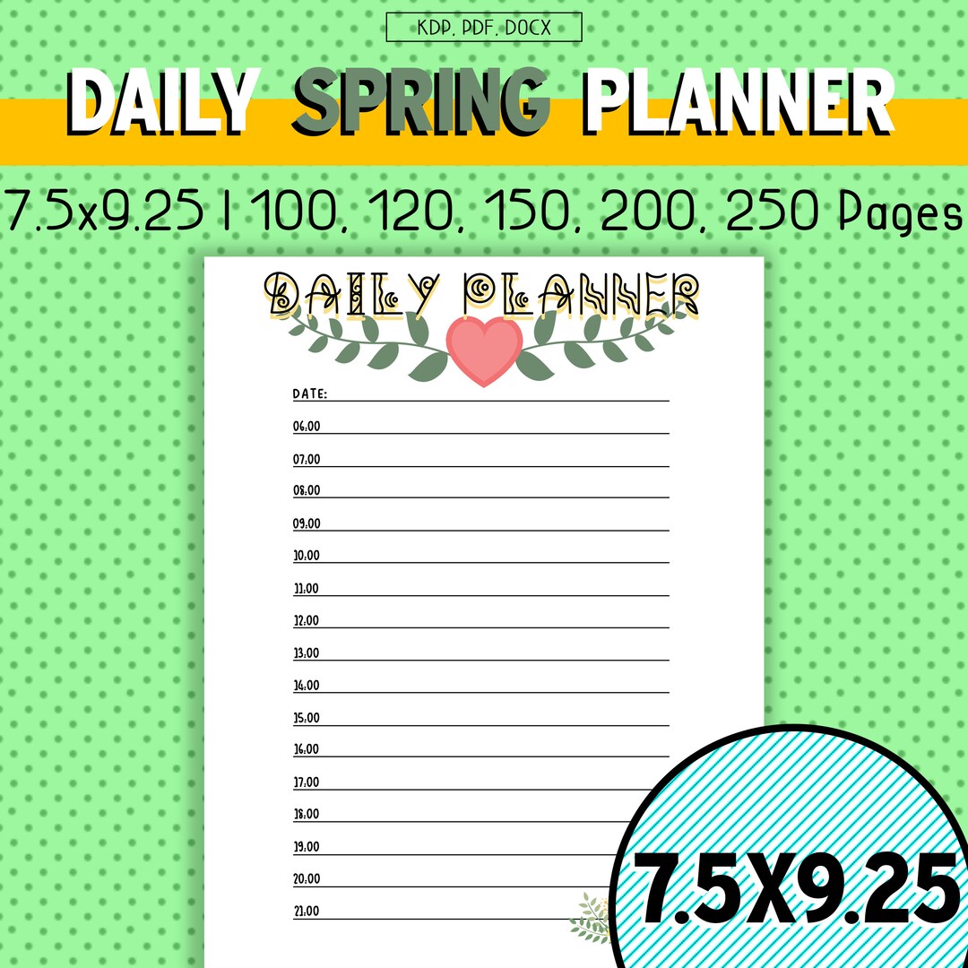 Spring Daily Planner Template: 7.5x9.25 KDP Interior (PDF, DOCX) - Etsy