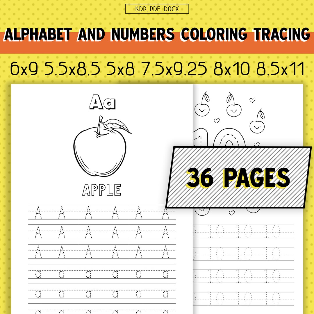 Coloring Fruits Alphabet and Numbers Tracing Sheets for Kids 36 Pages ...