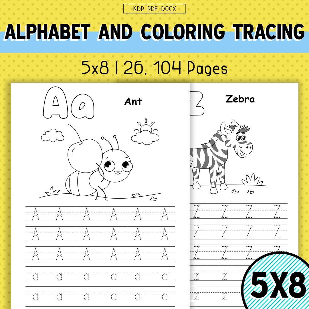 Animals Alphabet Tracing & Coloring Sheets: 5x8 KDP Interior (PDF, DOCX ...