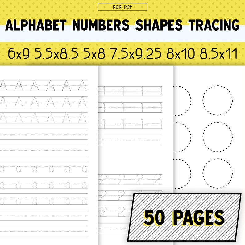 Alphabet Numbers Shapes Tracing Sheets: 50 Pages (PDF Template) - Etsy ...