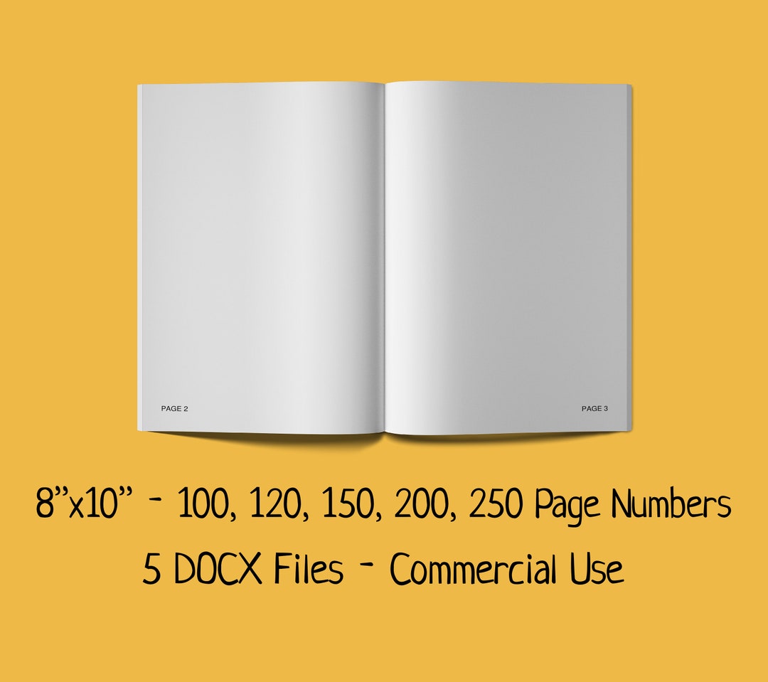 8x10 Blank Pages With Numbers, KDP Template 100, 120, 150, 200, 250 ...