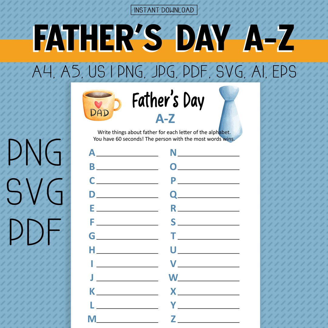 Father’s Day Alphabet Game A4 A5 US SVG PDF Png, Father’s Day Printable ...