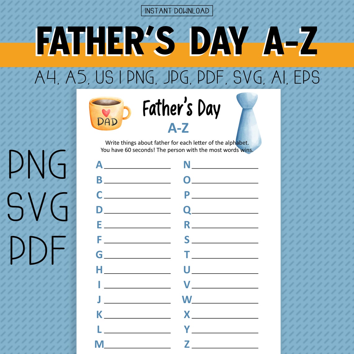 Father’s Day Alphabet Game A4 A5 US SVG PDF Png, Father’s Day Printable ...