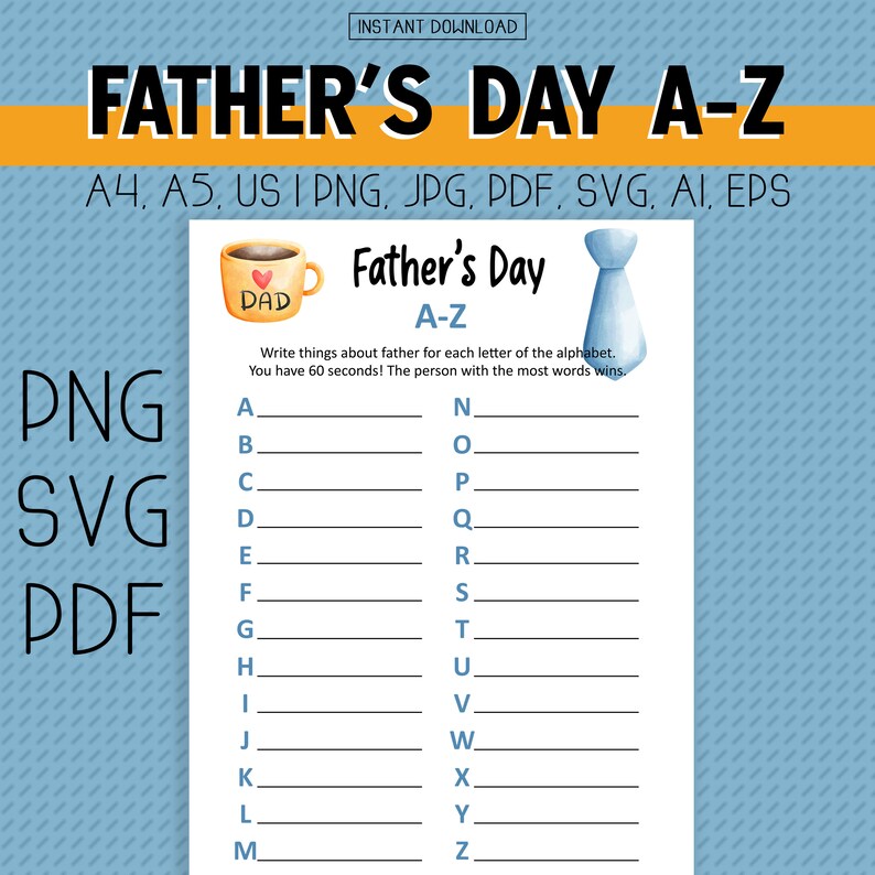 Father’s Day Alphabet Game A4 A5 US SVG PDF Png, Father’s Day Printable ...