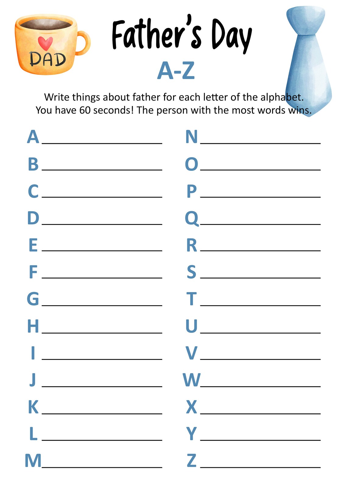 Father’s Day Alphabet Game A4 A5 US SVG PDF Png, Father’s Day Printable ...