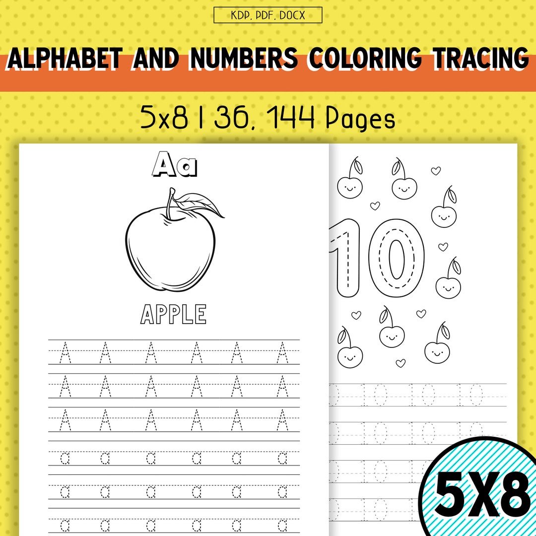 5x8” Coloring Fruits Alphabet and Numbers Tracing Sheets for Kids 36 ...