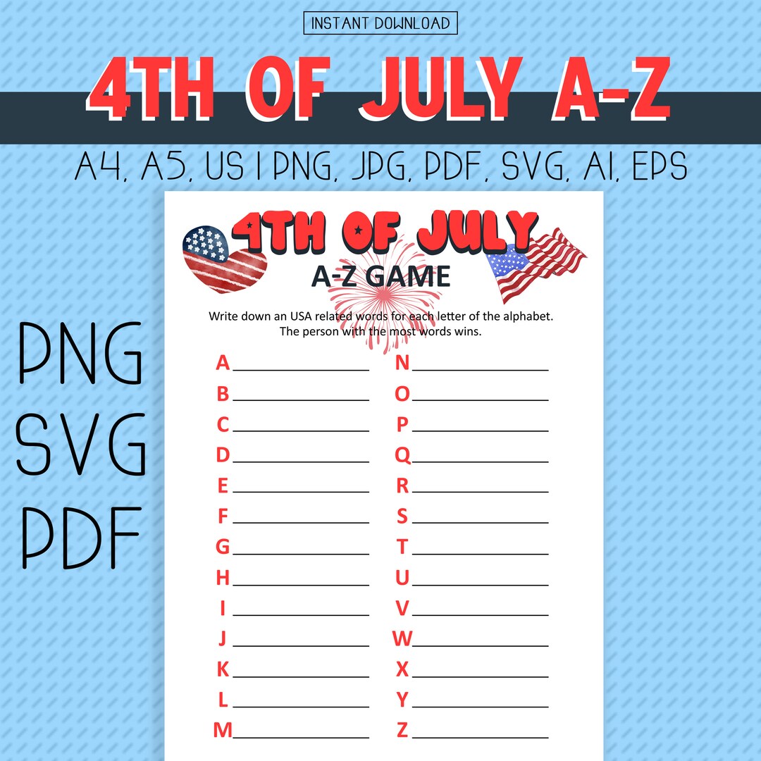 4th of July Alphabet Game A4 A5 US SVG Pdf Png | July 4th Printable ...