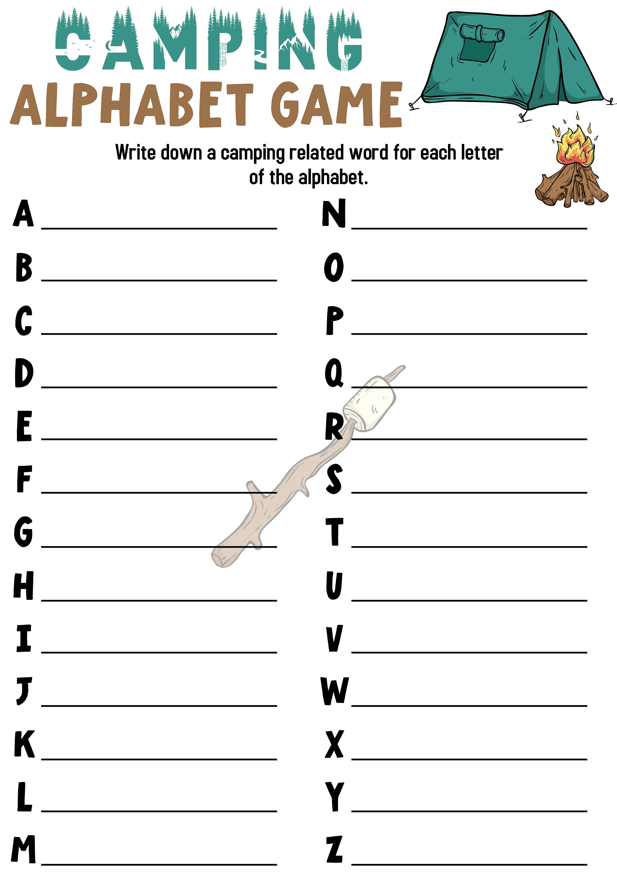Camping Alphabet Game A4 A5 US Letter SVG PDF Png Camping Game ...