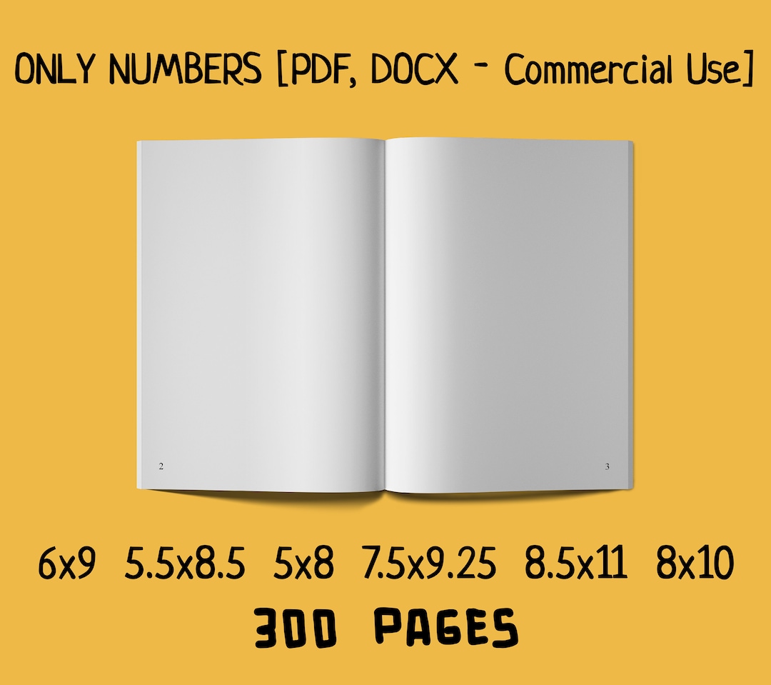 300 Pages 6x9, 5.5x8.5, 5x8, 7.5x9.25, 8.5x11, 8x10 Blank With Only ...