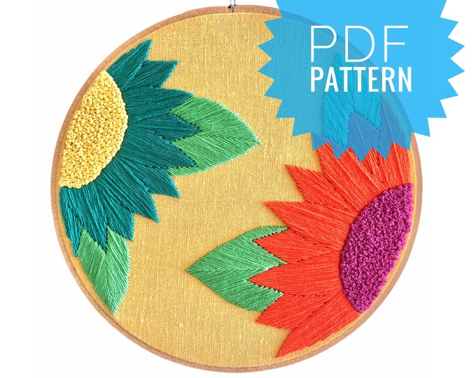 DIY Hand Embroidery Pattern PDF, Hand Embroidered Flower Garden, Roses and Sunflowers, Summer ...
