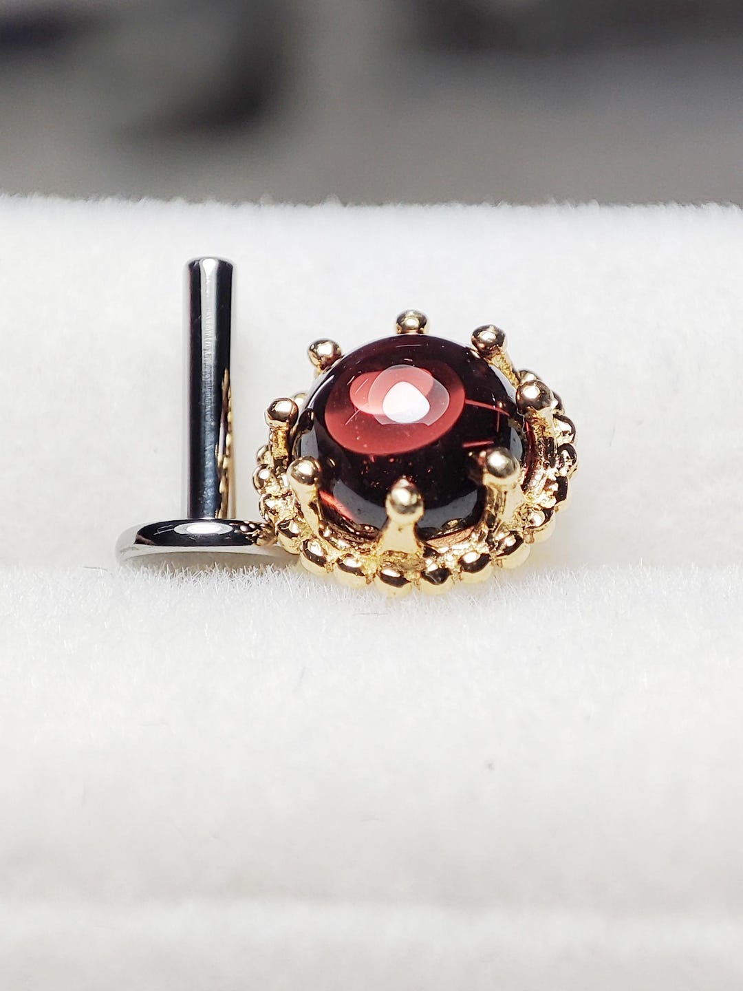 925 Silver Threadless Titanium Labret Orange Red Color Garnet Natural ...