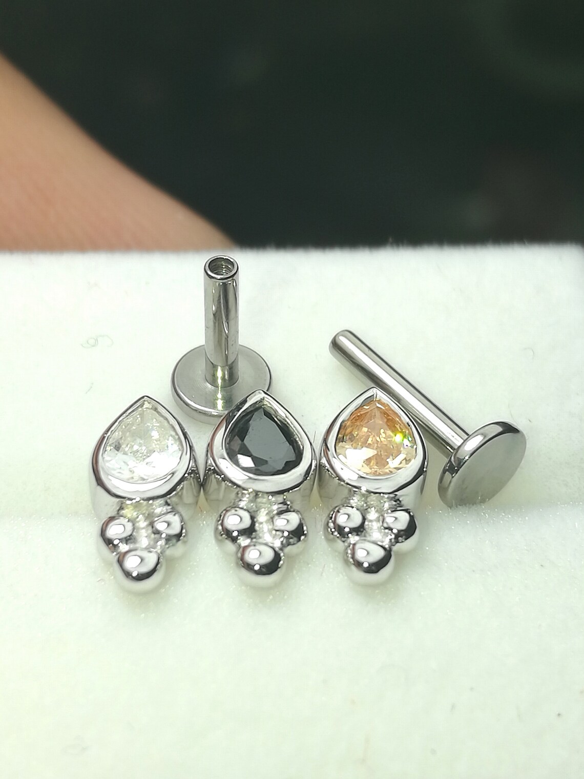 925 Silver 16g Labret Piercing White Gold Plated Internally | Etsy