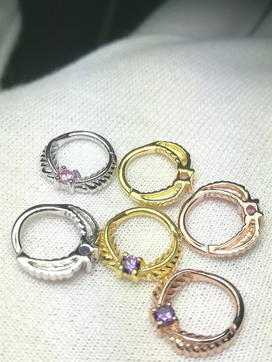 925 Sterling Silver 16g Septum Ring Pink CZ or Amethyst CZ | Etsy