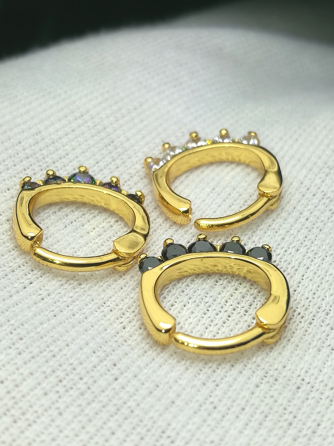 Septum Clicker 925 Sterling Silver CZ Yellow Gold Plated Daith - Etsy