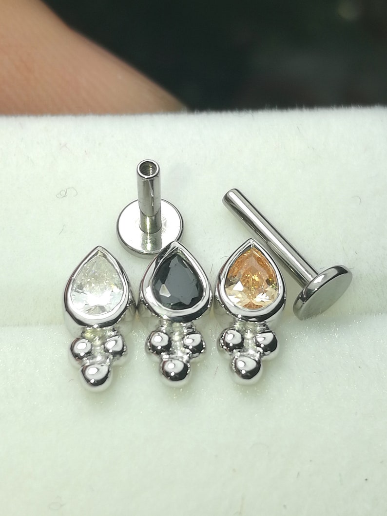 925 Silver 16g Labret Piercing White Gold Plated Internally | Etsy