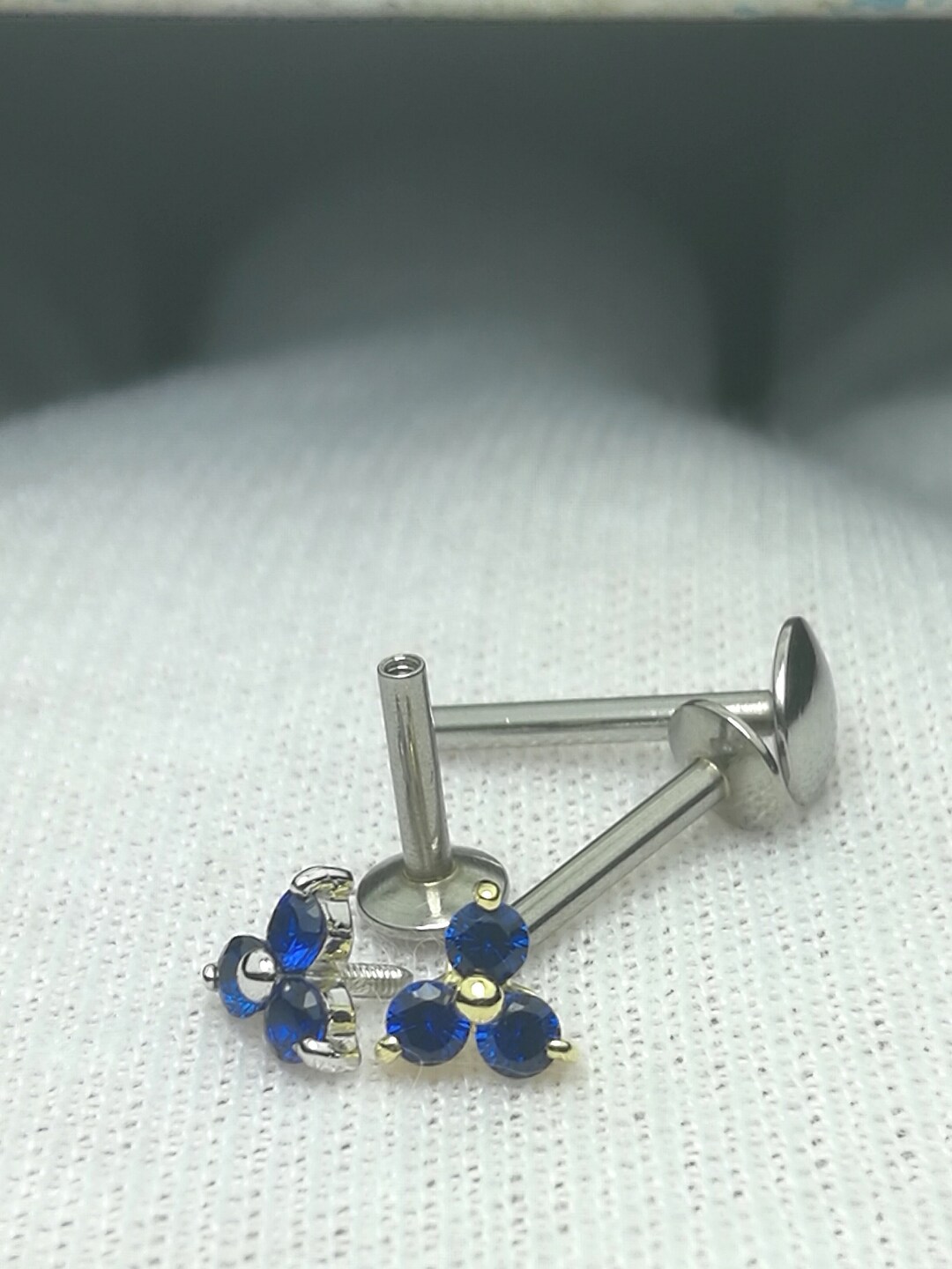 316L 16g Labret 925 Sterling Silver Royal Blue CZ / Conch Piercing ...