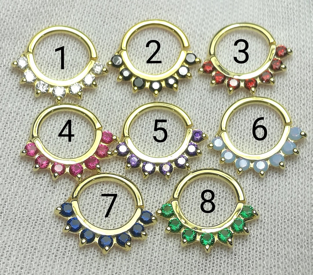 925 Sterling Silver Septum 16g Wire CZ Premium Grade Yellow Gold Plated ...