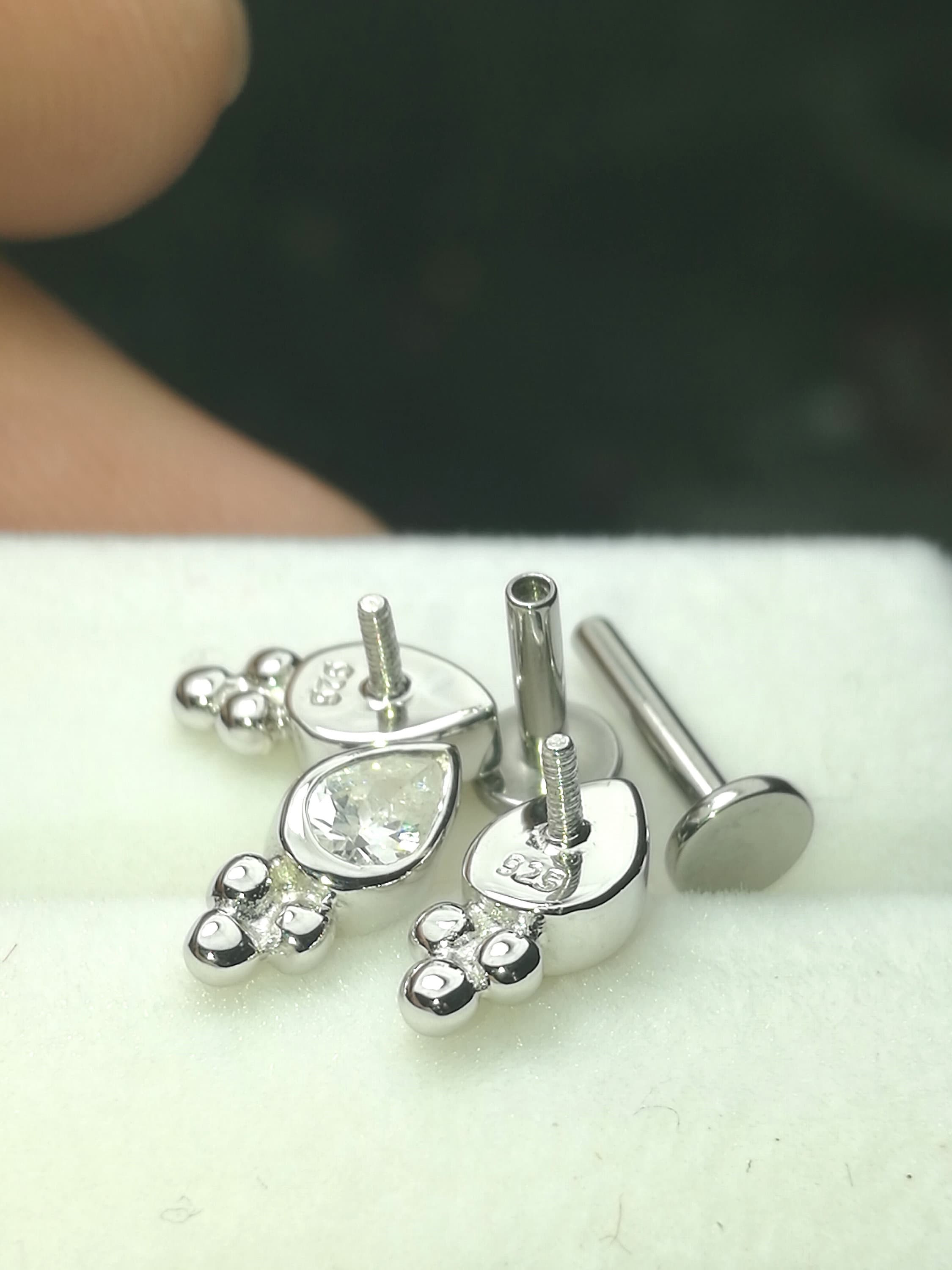 925 Silver 16g Labret Piercing White Gold Plated Internally | Etsy