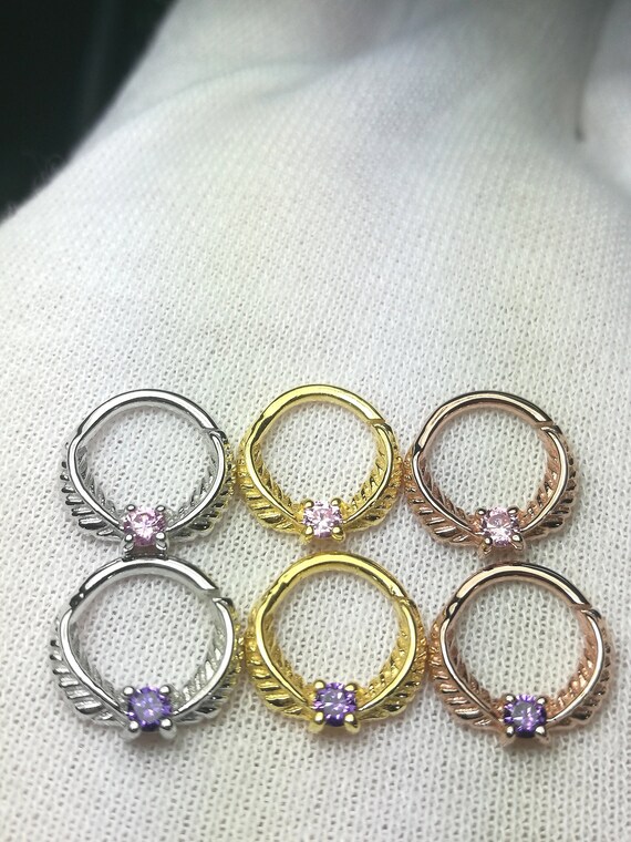 925 Sterling Silver 16g Septum Ring Pink CZ or Amethyst CZ | Etsy