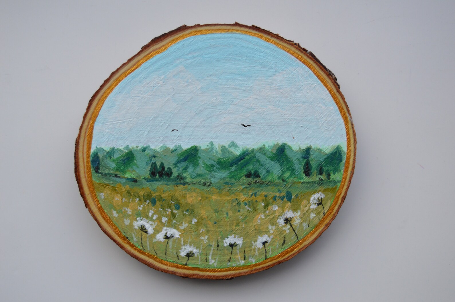 Wood Slice Painting Acrylic Painting on Wood Hanging Ornament Landscape ...