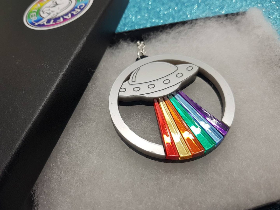 UFO Necklace,ufo Jewelry,alien Necklace,rainbow Ufo,rainbow Necklace - Etsy