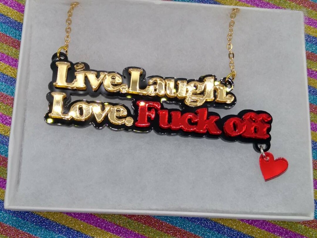 Laser Cut Acrylic Statement Necklace, Live Laugh Love, Gold Chain - Etsy