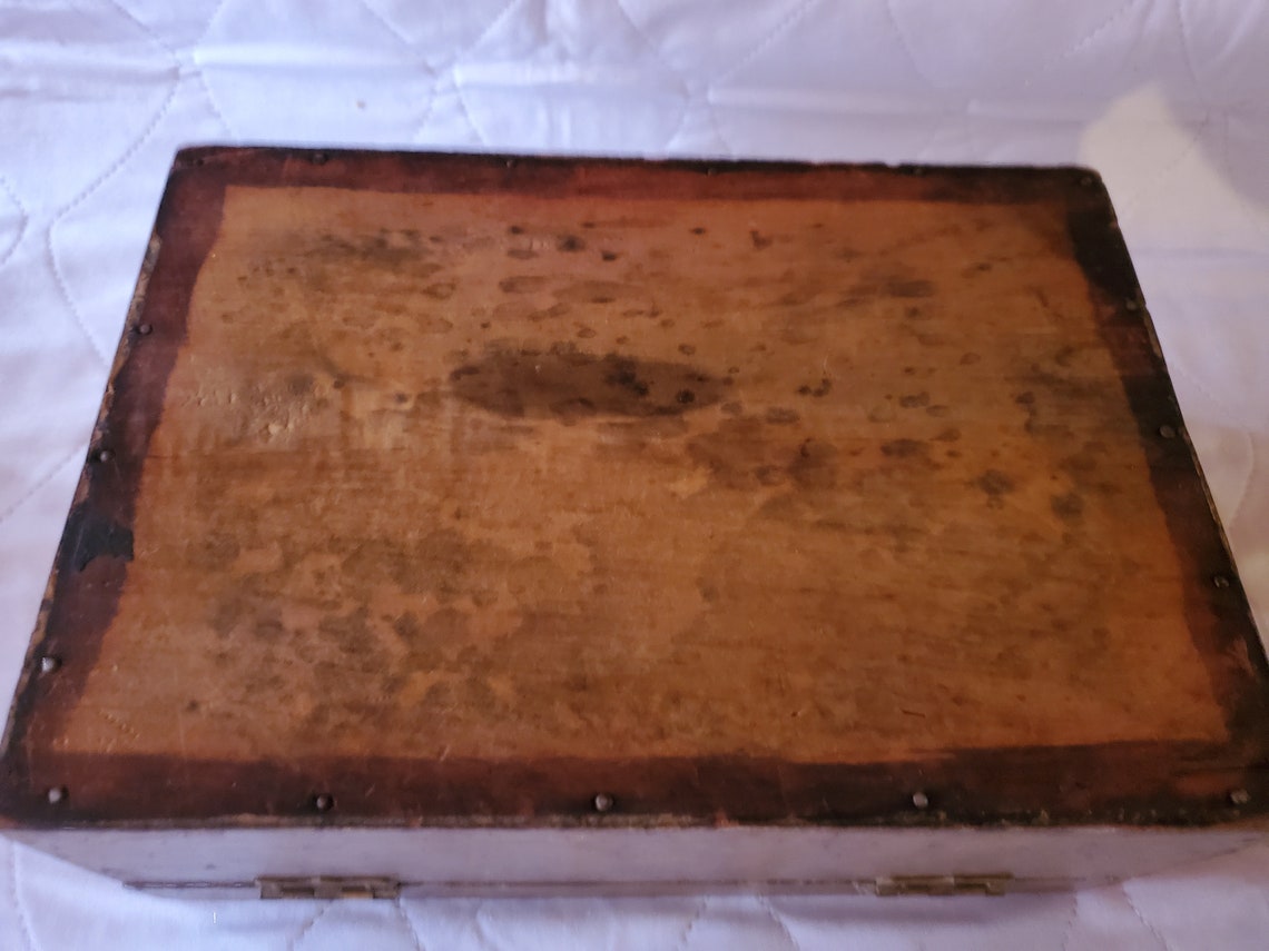 Vintage Wood Box With Tin Lining & Eagle Picture - Etsy