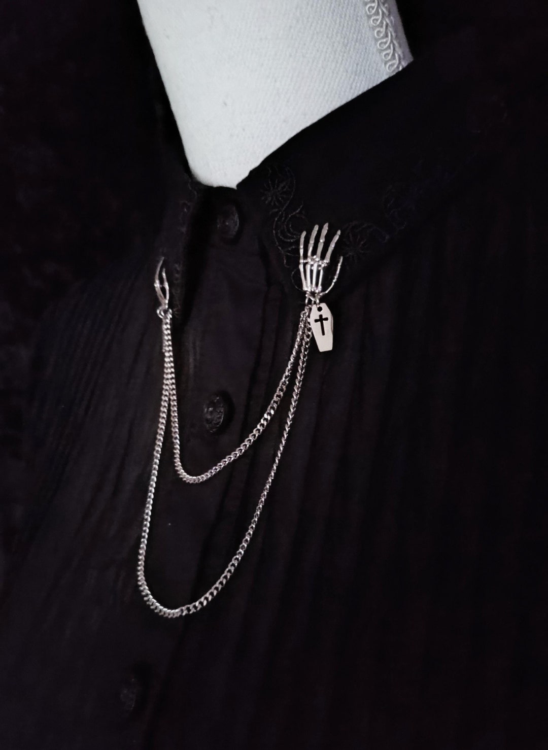Skeleton Hands Chained Collar Enamel Pins With Coffin Option, Made in ...