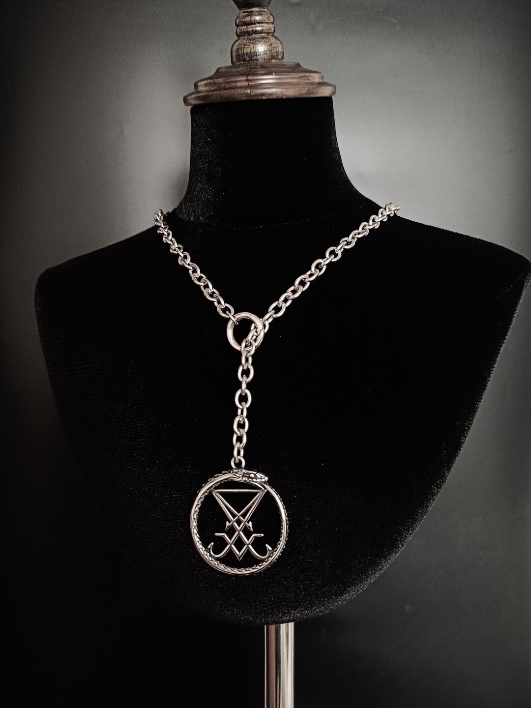 Satanic Ouroborus Snake Slip Chain in Stainless Steel With Open O-ring ...