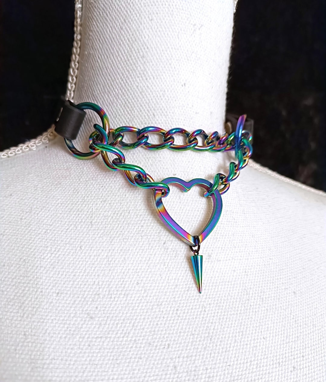 Heart Martingale Collar With Chunky Rainbow Chain and Optional Spiked ...