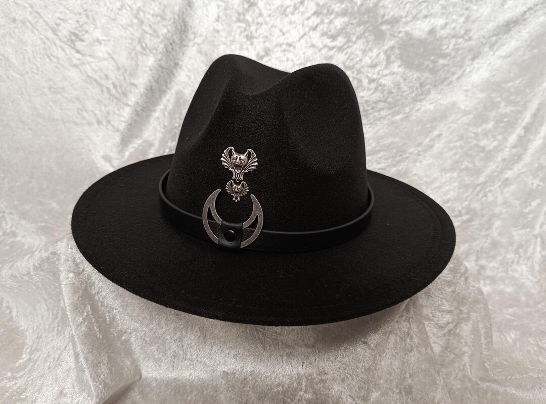 Witch Wide Brim Moon Hat With Antique Bats, Gothic Fedora - Etsy