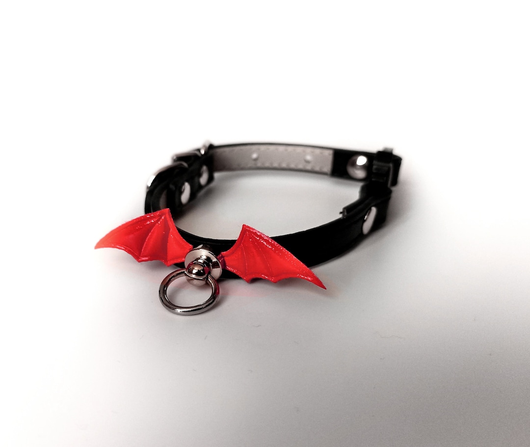 Gothic CAT Collar With Red Bat Wings and Breakaway System, Vegan ...