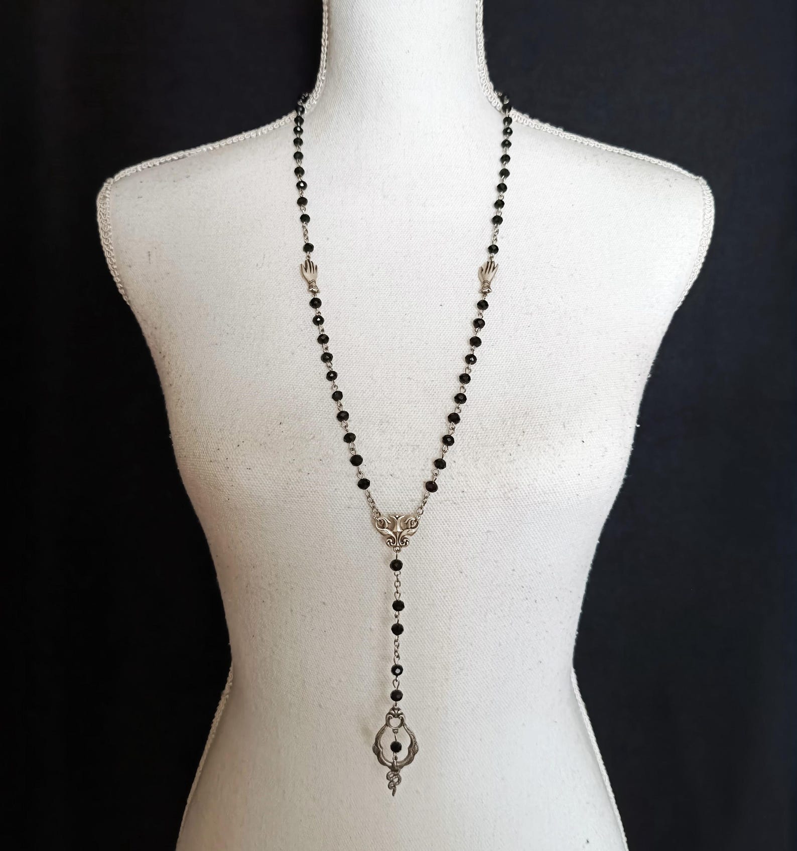 Victorian Hands Gothic Dangle Snake Rosary Necklace, Trad Goth - Etsy