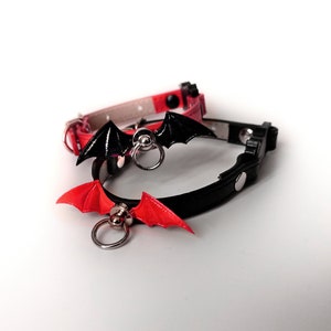 Gothic CAT Collar With Red Bat Wings and Breakaway System, Vegan ...