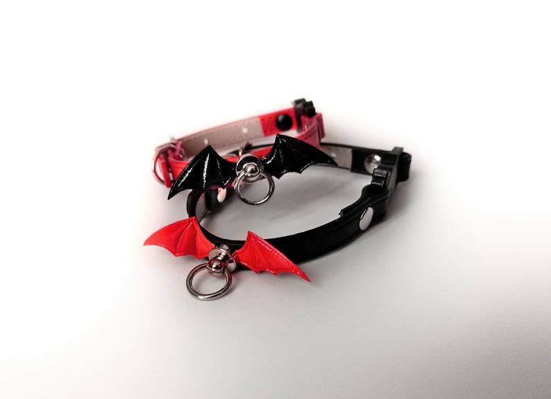 Gothic CAT Collar With Red Bat Wings and Breakaway System, Vegan ...