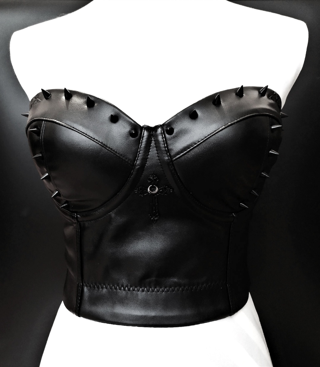 Studded Bustier All Black With Cross Gothic | PLUS SIZE AVAILABLE ...