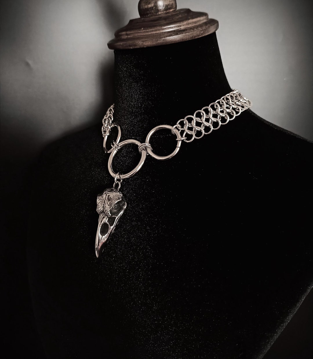 Crow Skull Gothic Chainmail Choker With O-rings, Medieval Armor ...
