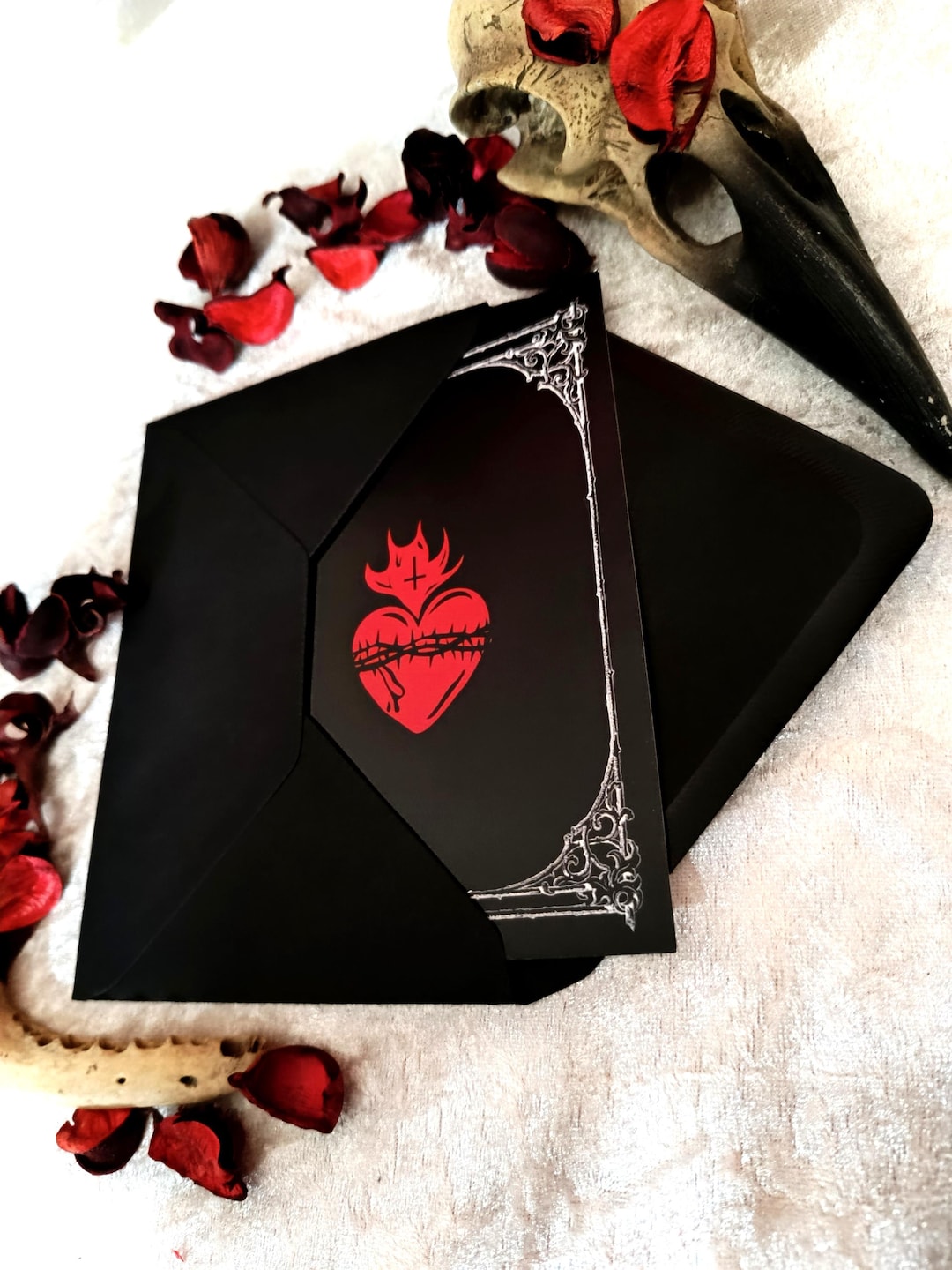 Victorian Gothic Postcard With Sacred Heart for Valentine's Day, Black ...