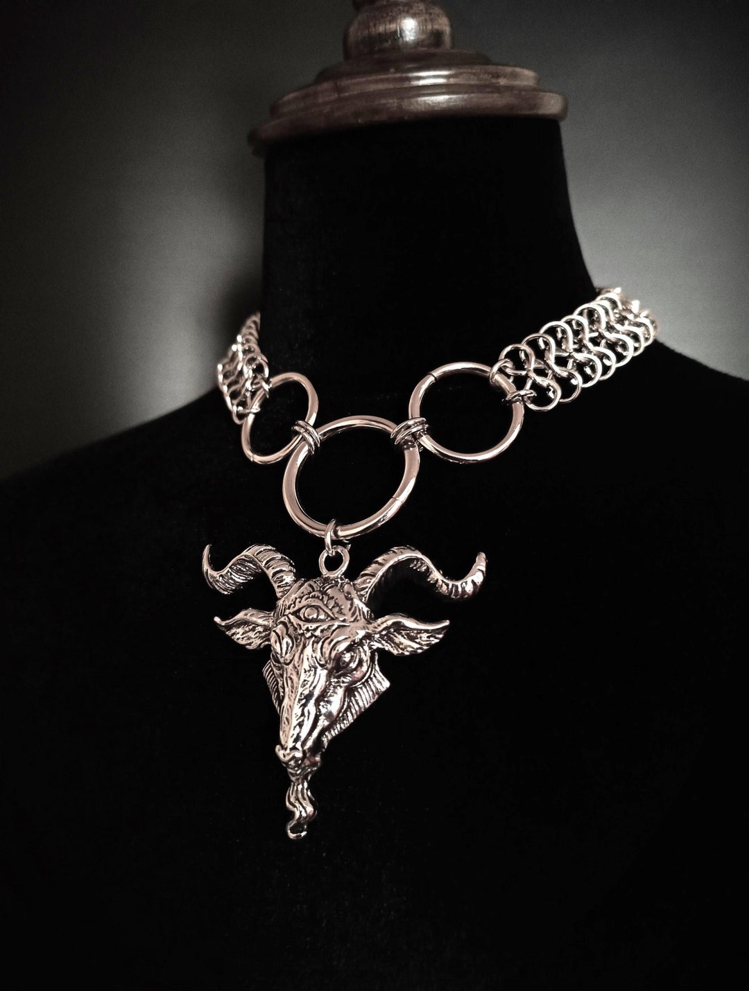 Satanic Chainmail Gothic Choker With Baphomet Goat Head or Inverted ...