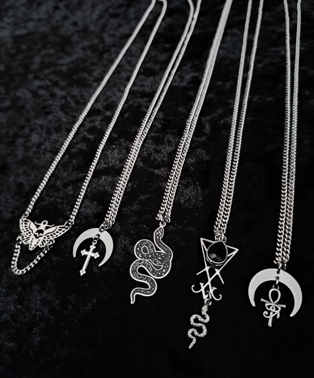 Gothic Necklace With Occult Symbol, Death's Head Moth / Crescent Moon ...