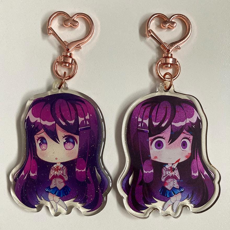 Doki Doki Literature Club DDLC Glitter Epoxy Acrylic Charms Heart ...
