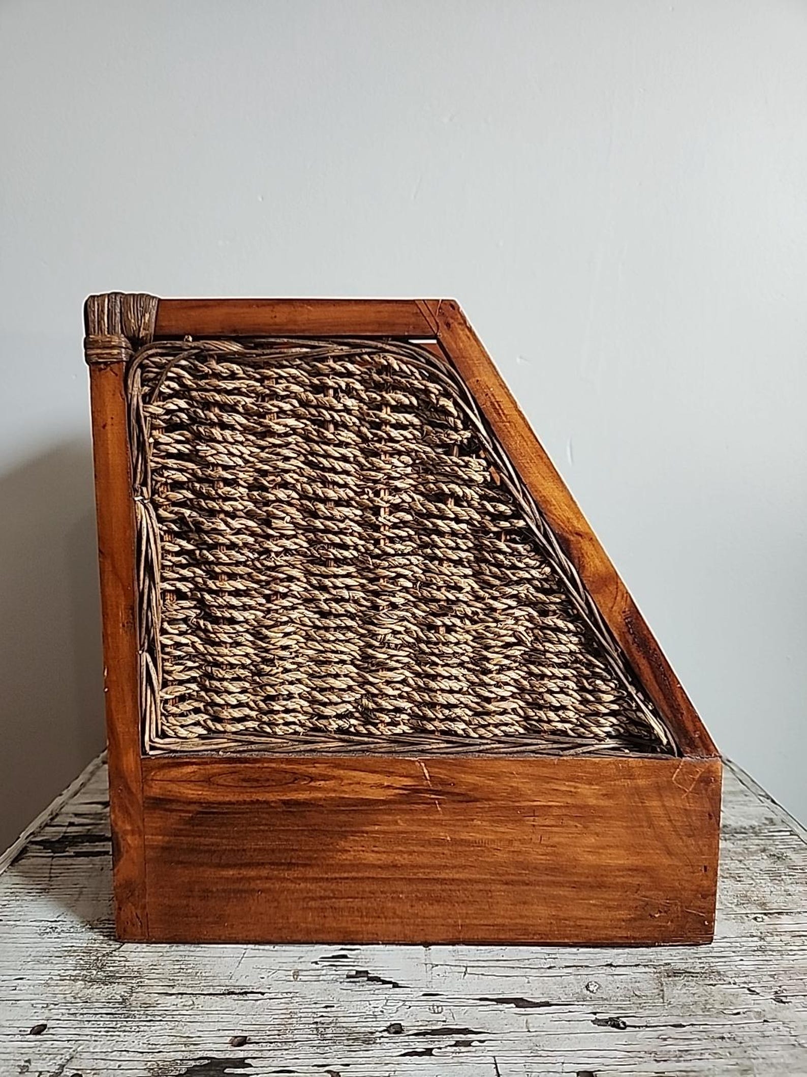Seagrass & Wood Magazine File Folder Holder Organizer Wicker Bamboo ...