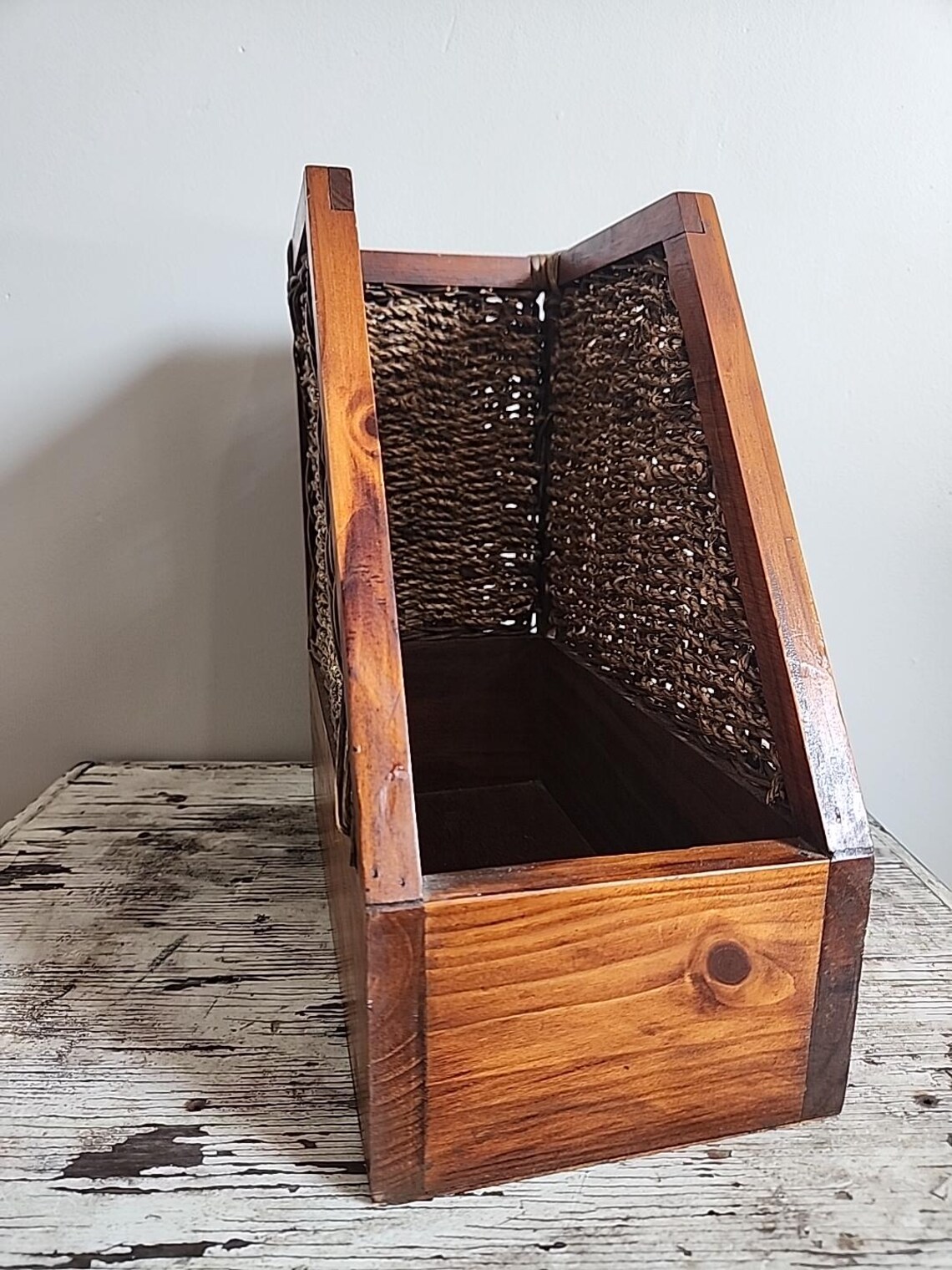 Seagrass & Wood Magazine File Folder Holder Organizer Wicker Bamboo ...