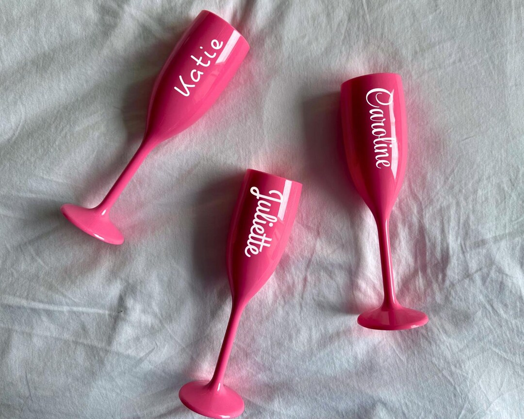 Custom Pink Acrylic Champagne Flute - Personalized With White Name ...