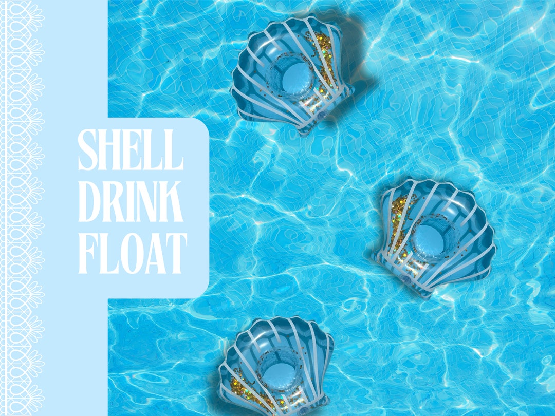 Blue Sea Shell Inflatable Drink Holder With Gold Glitter - Perfect for ...