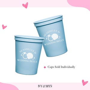 Seashells & Wedding Bells Reusable Party Cups | Seashell Light Blue Cup ...